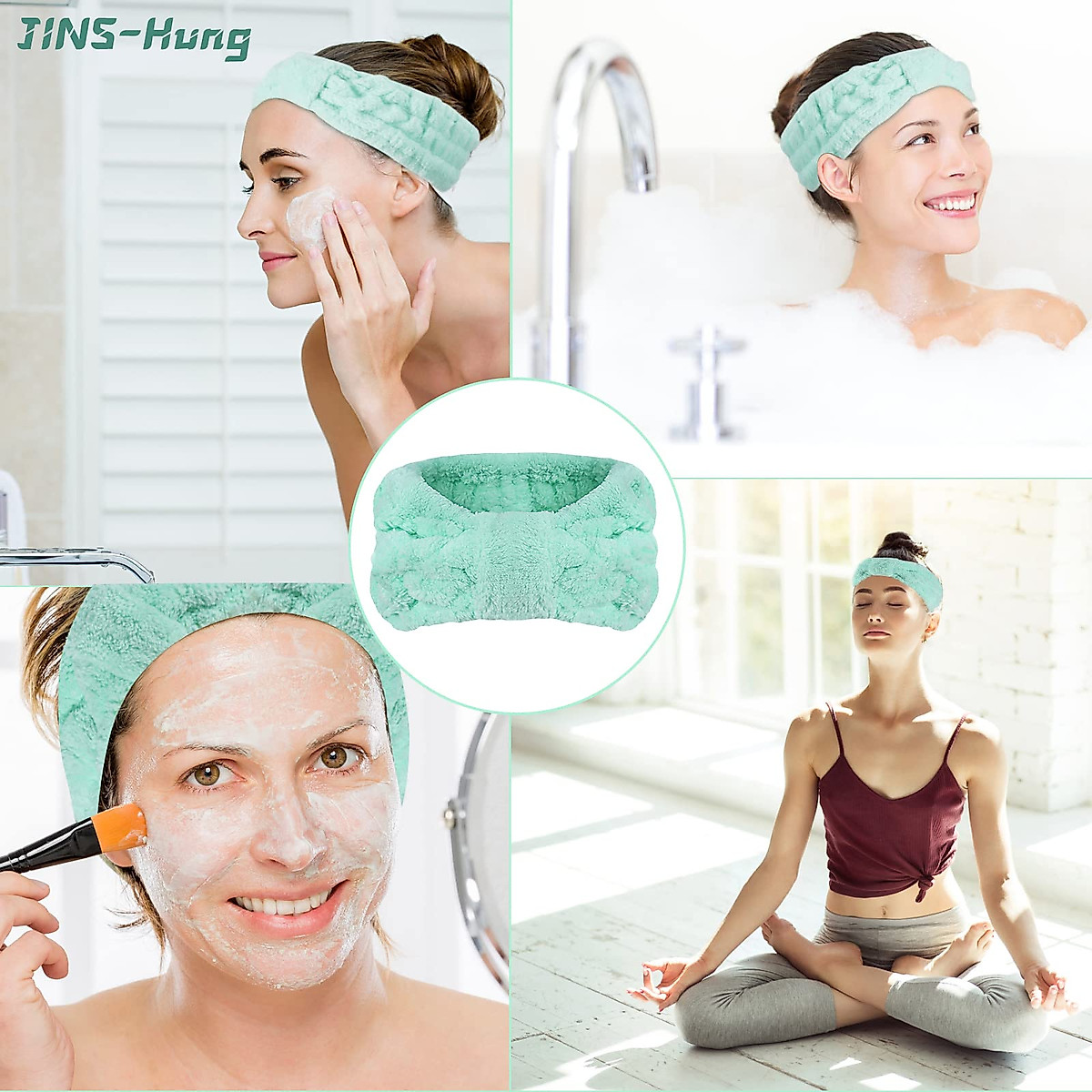 JINS-Hung Facial Spa Headband for Makeup and Washing Face Microfiber Elastic Head Wrap Comfort to Skincare Shower Mask Thick Hair Band for Women & Girls 3-PACK