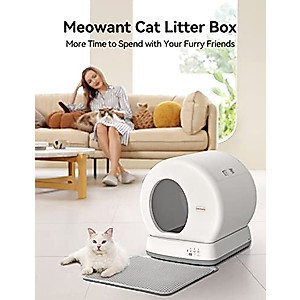 MeoWant Self-Cleaning Cat Litter Box, Integrated Safety Protection Automatic Cat Litter Box for Multi Cats, Extra Large/Odor Isolation/APP Control Smart Cat Litter Box with Mat & Liner