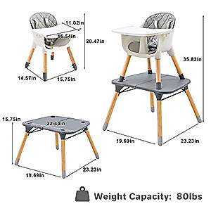 IKARE Wooden Baby High Chair W/Removable Tray & Safety Harness, 5-in-1 Kids Chair Table Set/Booster Seat/Infant Feeding Chair | Grows with Your Child | Adjustable Legs | Modern Wood Design (Gray)