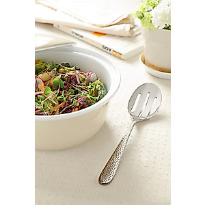 DANIALLI 45 Piece Silverware Set For 8, Includes 5-Piece Hostess Serving Utensil Set, 18 10 Stainless Steel Silverware Set, Modern Fidenza Hammered Flatware Set,Mirror-Polished Dishwasher Safe Cutlery