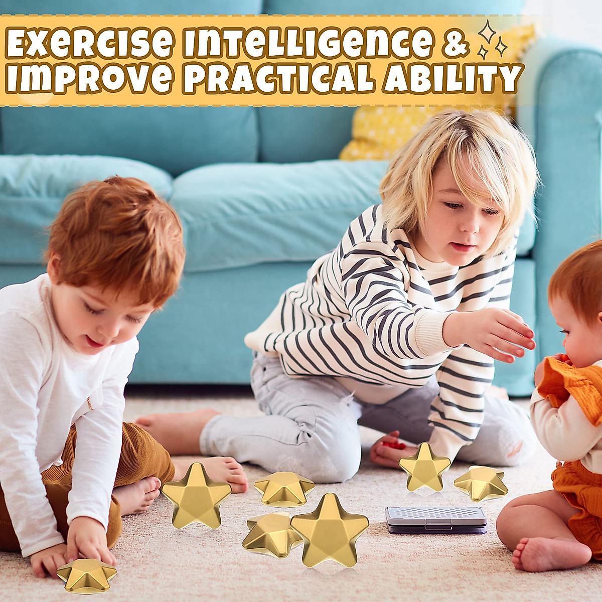 Deekin 24 Pcs 3.1 Inch Star Stress Ball Stress Relief Balls Foam Stars for Adults Student Prizes Bag Fillers Fun Birthday Party Favors(Gold)