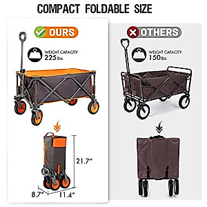 Portal Collapsible Folding Wagon, Push Pull Foldable Beach Wagon Cart with All-Terrain Wheels, Heavy Duty Utility Grocery Wagon for Outdoor Camping Garden Sport Shopping, Holds 225 lbs, Grey/Orange