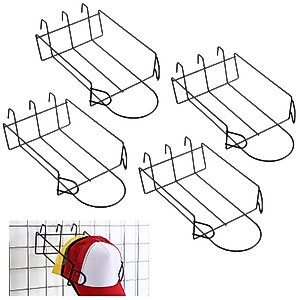 Yaocom 4 Pcs Gridwall Hat Display Rack, Metal Wire Retail Display Shelves Gridwall Organizer Accessories for Grid Panel Displaying Baseball Hats for Home Commercial, Black