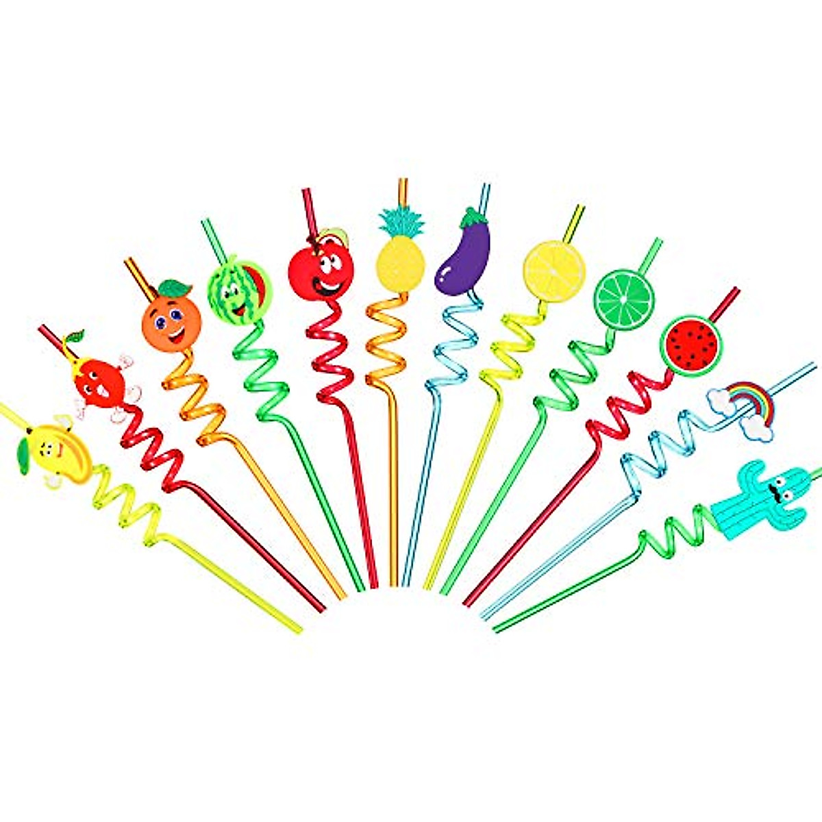 FZR Legend 24 Flamingo Fruit Cactus Reusable Plastic Straws,Hawaiian Beach Cocktail Luau Party Decorations Supplies Favors (24 SET)