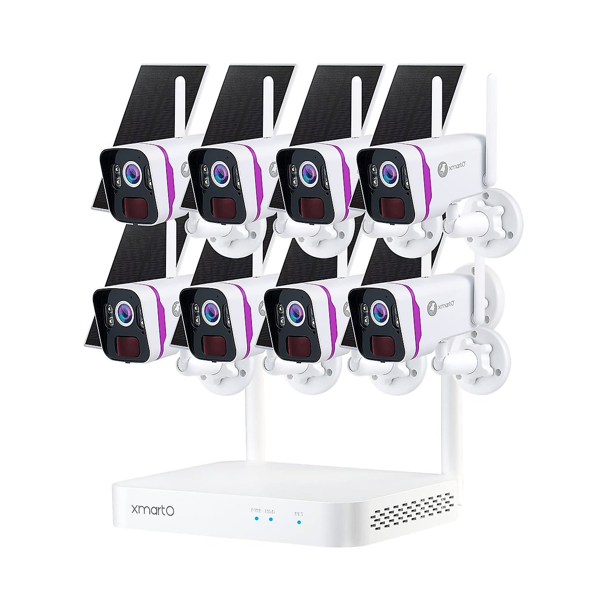 XMARTO 100% Wire-Free 10CH Solar Home Security Camera System Wireless, 8-Set 2K 4MP Wireless Camera Kit with 8PCS Wire-Free Solar Security Camera(All-Weather Solar Charge, AI Motion Detection)
