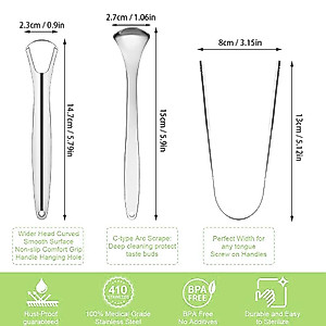 Metal Tongue Scraper For Adults,Stainless Steel Tongue Scrapers,Oral Care Kit Tongue Cleaner Tongue Scraper With Case,3 Pack Tongue Scraper Cleaner and 2Pack Mini Dental Pick.