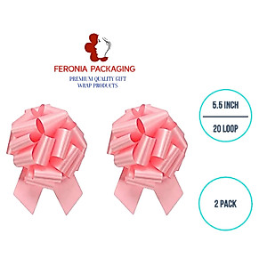 Feronia Packaging 2 Pieces Pull Bow for Gift Wrapping Gift Bows Pull Bow With Ribbon for Wedding Gift Baskets, 5.5 Inch 20 Loop (Light Pink)
