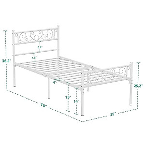 Elephance Twin Size Bed Frame with Headboard and Footboard, Metal Platform Bed Frame with 14 Inch Storage Space Mattress Foundation No Box Spring Needed for Girl Boy White
