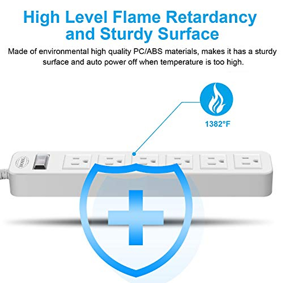 Outdoor Power Strip Waterproof, Weatherproof Surge Protector Power Strips and Electric Shock Proof Outdoor Outlet with 6ft Extension Long Cord/Cable for Bathroom, Garden, Kitchen, Patio [6 Outlets]