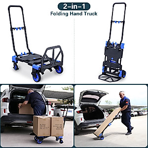 2-in-1Folding Hand Truck with Folding Basket, 330LBS Capacity handtruck,Dolly cart with Retractable Handle,Hand Truck Foldable Dolly with 4 Wheels,Portable Hand cart