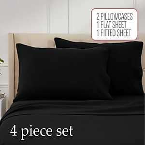 lalaLOOM Full Bed Sheet Set, Soft Microfiber Hotel Luxury Bedding, Extra Deep Pocket, 4 Piece Sheets and Pillowcase Sets, Breathable Wrinkle, Fade Resistant, Easy Care Machine Washable Linen, Black