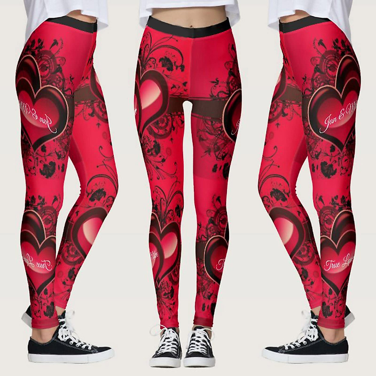 Bblulu Valentines Day Running Leggings, Soft Heart Love Couple Sweet Leggings High Waisted Heart Pants High Waist Yoga Pants