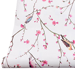 Yifely Peel & Stick Shelf Liner Removable Shelving Paper for Covering Apartment Old Nightstand Closet, Peach Birds, 17.7 Inch by 9.8 Feet