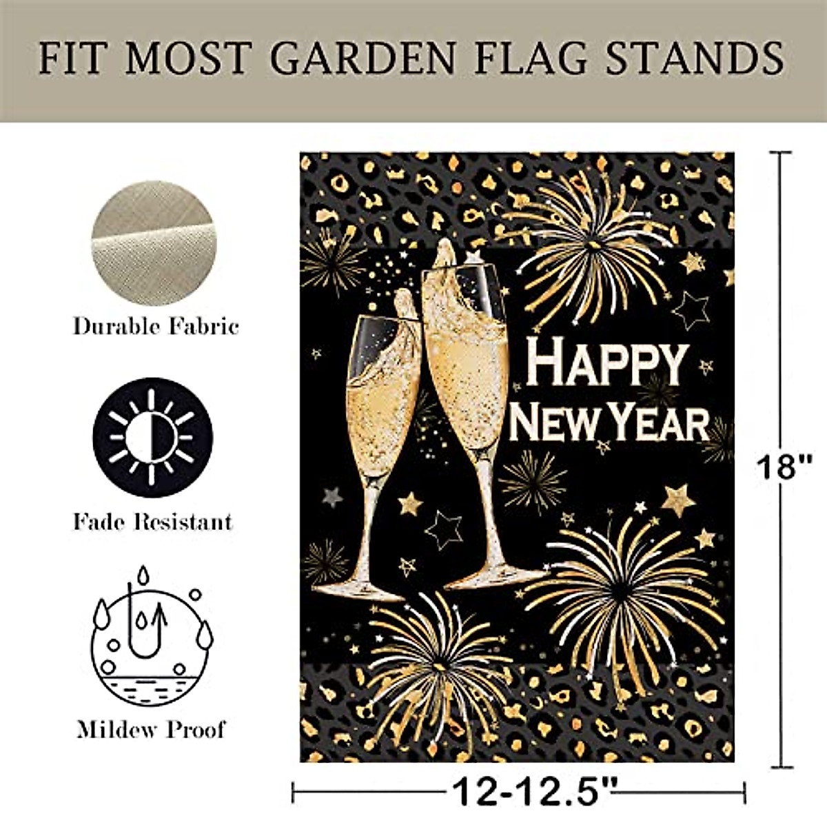 Artofy Happy New Year 2023 Eve Home Decorative Garden Flag, Yard Lawn Fireworks Outside Decor, Celebration Party Winter Outdoor Small Burlap Decoration Double Sided 12 x 18
