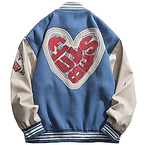 Aelfric Eden Men's Letter Foaming Love Print Varsity Jacket Vintage Graphic Baseball Jacket Unisex Coats Streetwear