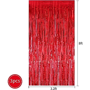 TONIFUL 3Pcs Red Door Streamers,Red Photo Booth Backdrop Metallic Streamers Red Foil Fringe Curtains for Birthday,Christmas,New Year,Bachelorette,Graduation Party Streamers Decor(9.9ft x 8.2ft)