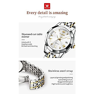 OLEVS Womens Watch Fashion Dress Diamond Female Watches for Ladies Analog Quartz Stainless Steel Waterproof Luminous Day Date Gold Silver Two Tone Wristwatch
