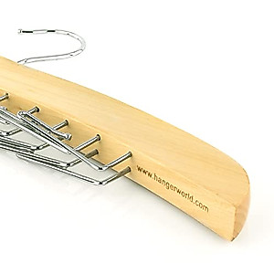 HANGERWORLD Hanging Tie Holder Organizer Rack - Premium Wooden Tie Hanger with 24 Folding Accessory Hooks for Closet Space Saving