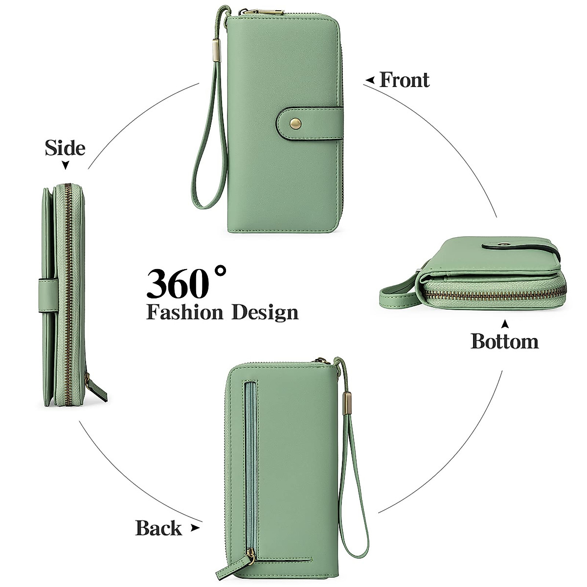 GAEKEAO Womens Wallet RFID Blocking Leather Wristlet Purse Large Capacity Credit Card Holder with Grip Hand Strap