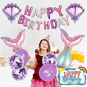Mermaid Balloons Mermaid Birthday Decorations Mermaid Party Supplies Purple Mermaid Happy Birthday Banner Baby Shower Decorations 28pcs LilyZheng