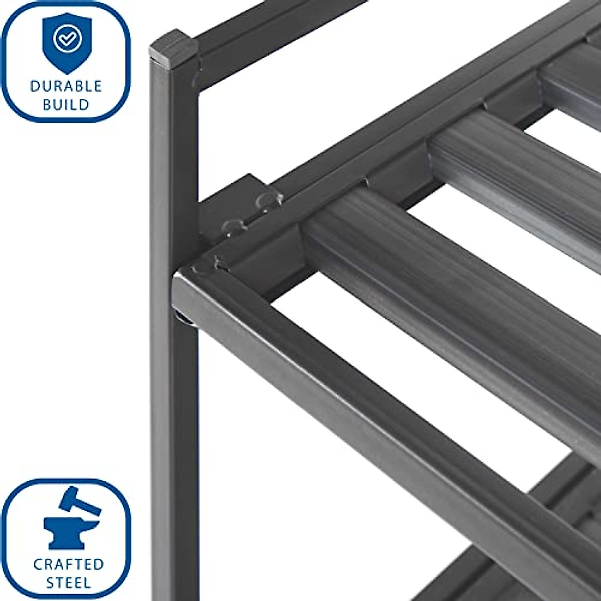 Seville Classics Sturdy Freestanding Storage Shelf for Bedroom, Closet, Entryway, Dorm Room Organizer, Stackable Durable Metal Shoe Rack, Ash Gray Slat, 3-Tier