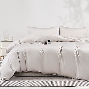 JELLYMONI Duvet Cover Queen Size, Cooling Duvet Cover 100% Viscose derived from Bamboo, Breathable - Organic Bedding Set for Hot Sleeper, 3 Pcs, Beige