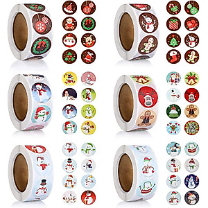 6 Rolls 3000 Pieces Christmas Stickers Round Adhesive Labels Xmas Decorative Stickers Christmas Stickers Labels Roll 1 Inch 48 Designs for Cards Envelopes Boxes