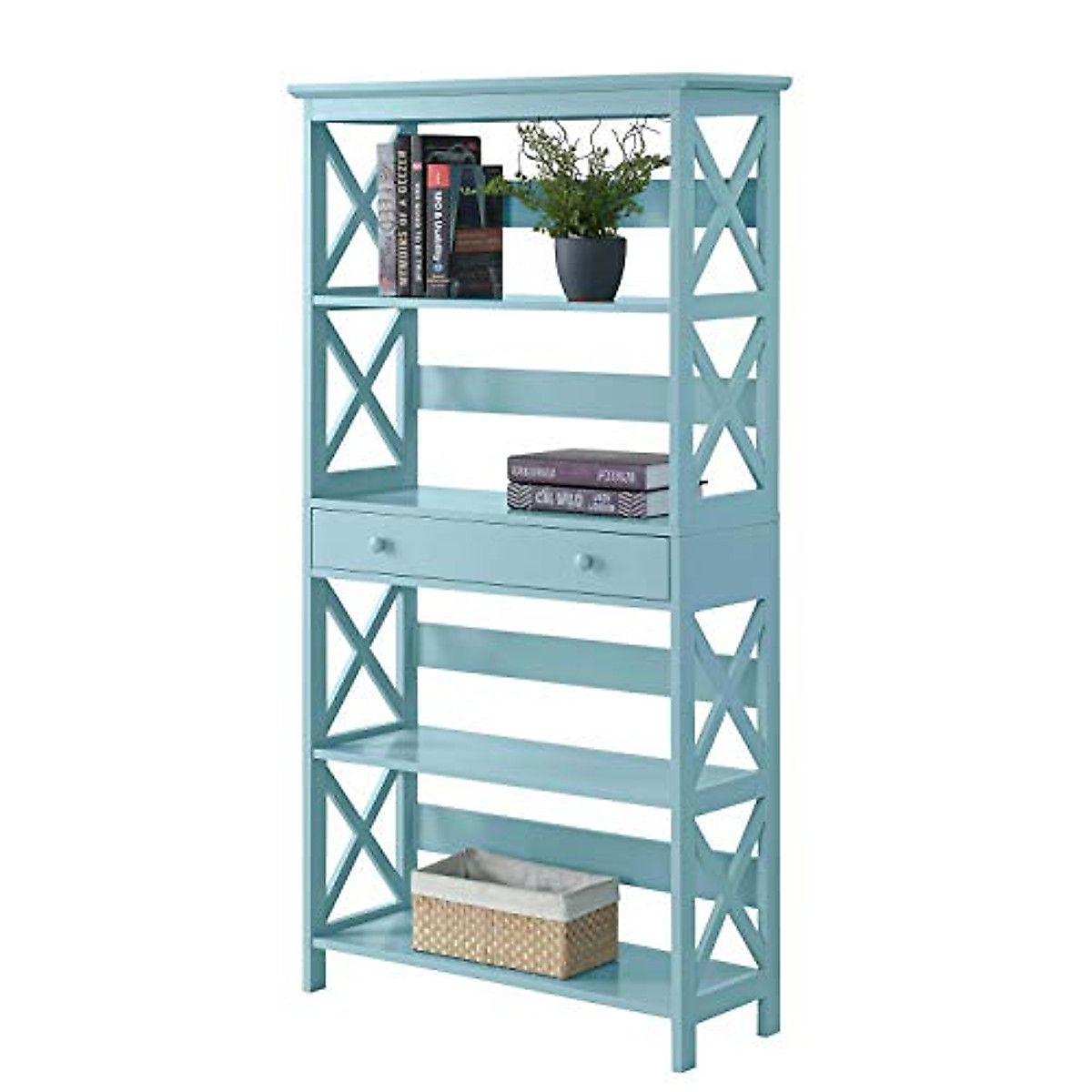Convenience Concepts Oxford 5 Tier Bookcase with Drawer, Sea Foam