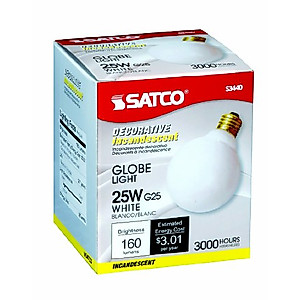 Satco Products S3440 120V 25G25 Medium Base White Light Bulb