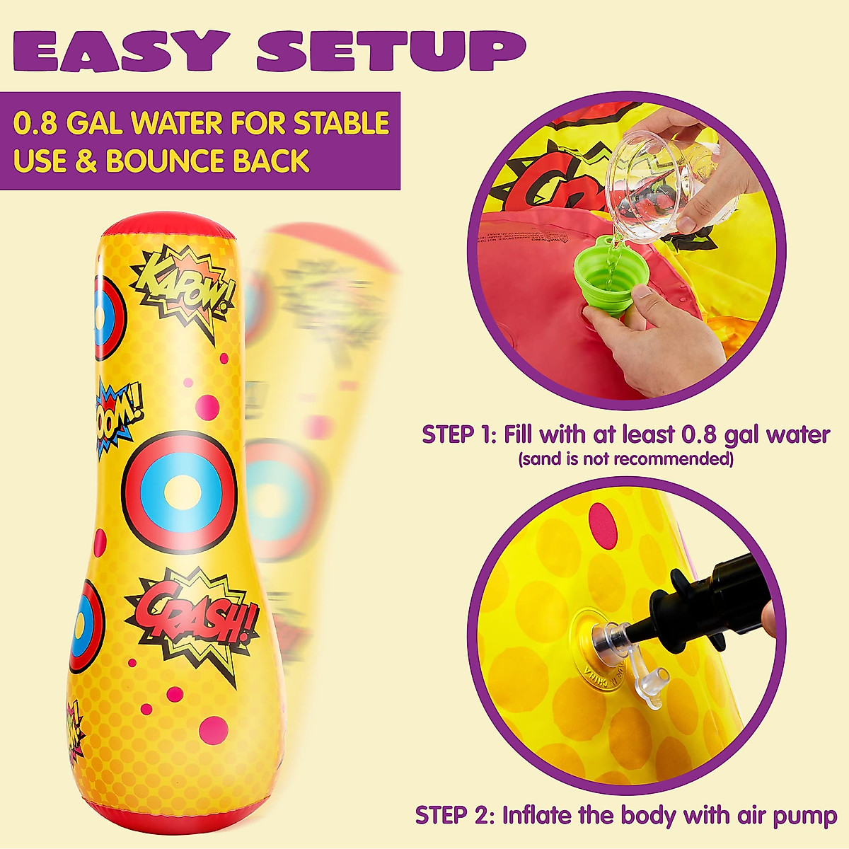 Inflatable Bopper, 47 Inches Kids Punching Bag with Bounce-Back Action, Inflatable Punching Bag for Kids Presents, Inflatable Toys for Kids