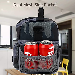 FlowFly Double Layer Cooler Insulated Lunch Bag Adult Lunch Box Large Tote Bag for Men, Women, With Adjustable Strap,Front Pocket and Dual Large Mesh Side Pockets,Black Camo