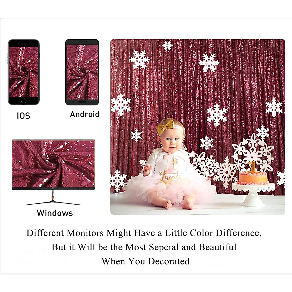 ShinyBeauty Sparkle Backdrop Curtain Burgundy 2 Panels Set Sequin Photo Backdrop Wine 2FTx8FT Sequin Backdrop Curtain Pack of 2-1220S