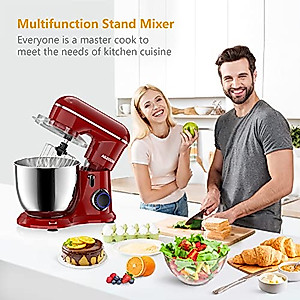 AILESSOM 3-IN-1 Electric Stand Mixer, 660W 10-Speed With Pulse Button, Attachments include 6.5QT Bowl, Dough Hook, Beater, Whisk for Most Home Cooks, Empire Red
