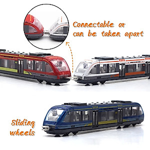 Crelloci 3 Pack Bullet Train Set, Linked High Speed Lotomotive Toy Train, Die Cast Alloy Model Car, Connectable Sliding Subway, Gift for Kids Boys Toddlers Ages 3+