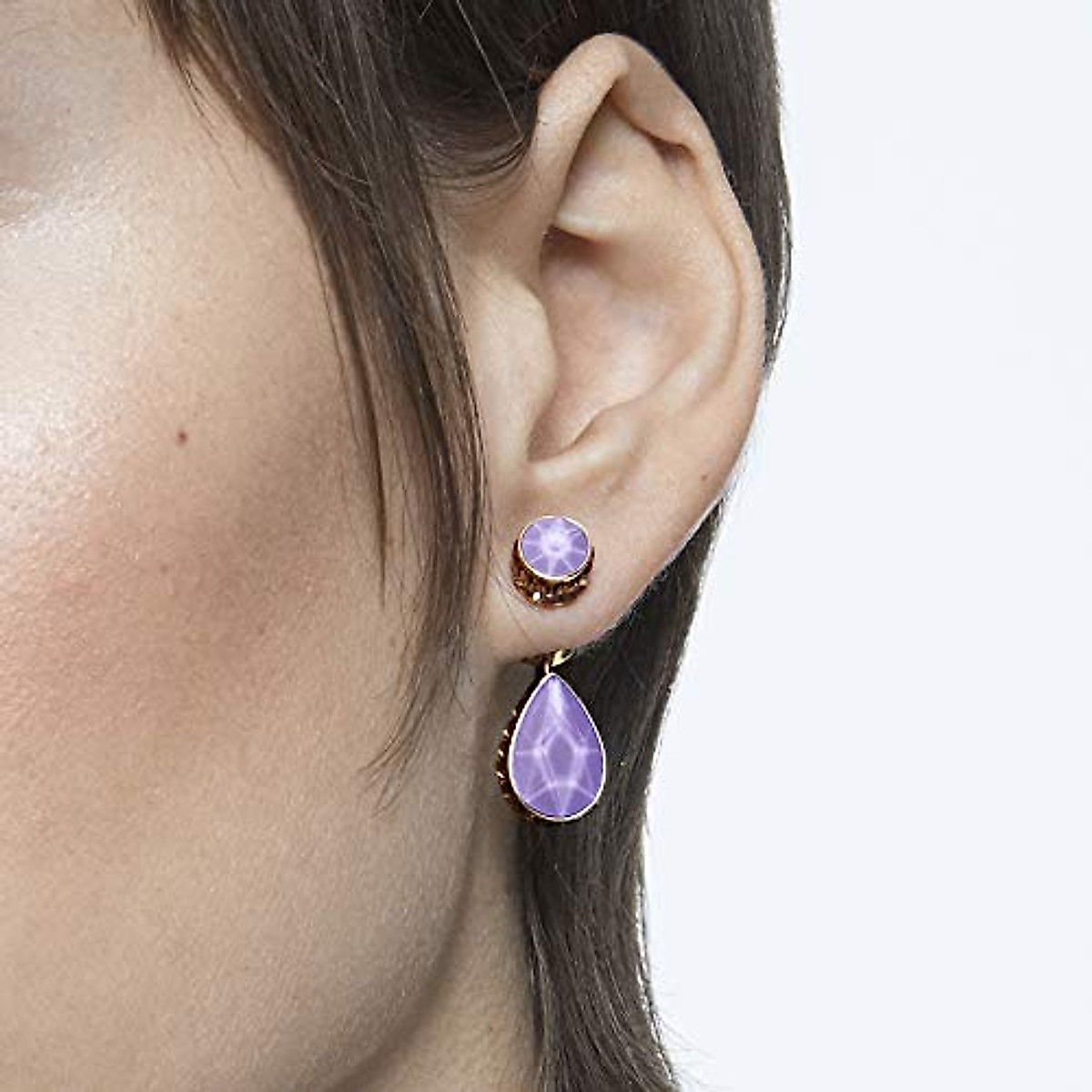 SWAROVSKI Chroma Asymmetrical Drop Earrings, Ruby Red and Lilac Crystals on Gold-Tone Finish Setting, Part of the Swarovski Chroma Collection