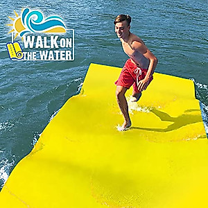 3 Layers XPE Foam Floating Mat Water Mat, 9/12 Ft Tear-Resistant Lily Pad Lilly Pad Water Matt, Lily Pad Floating Swim Mat for Lake, Ocean, Beach, River (Yellow, 9Ft X 6Ft)