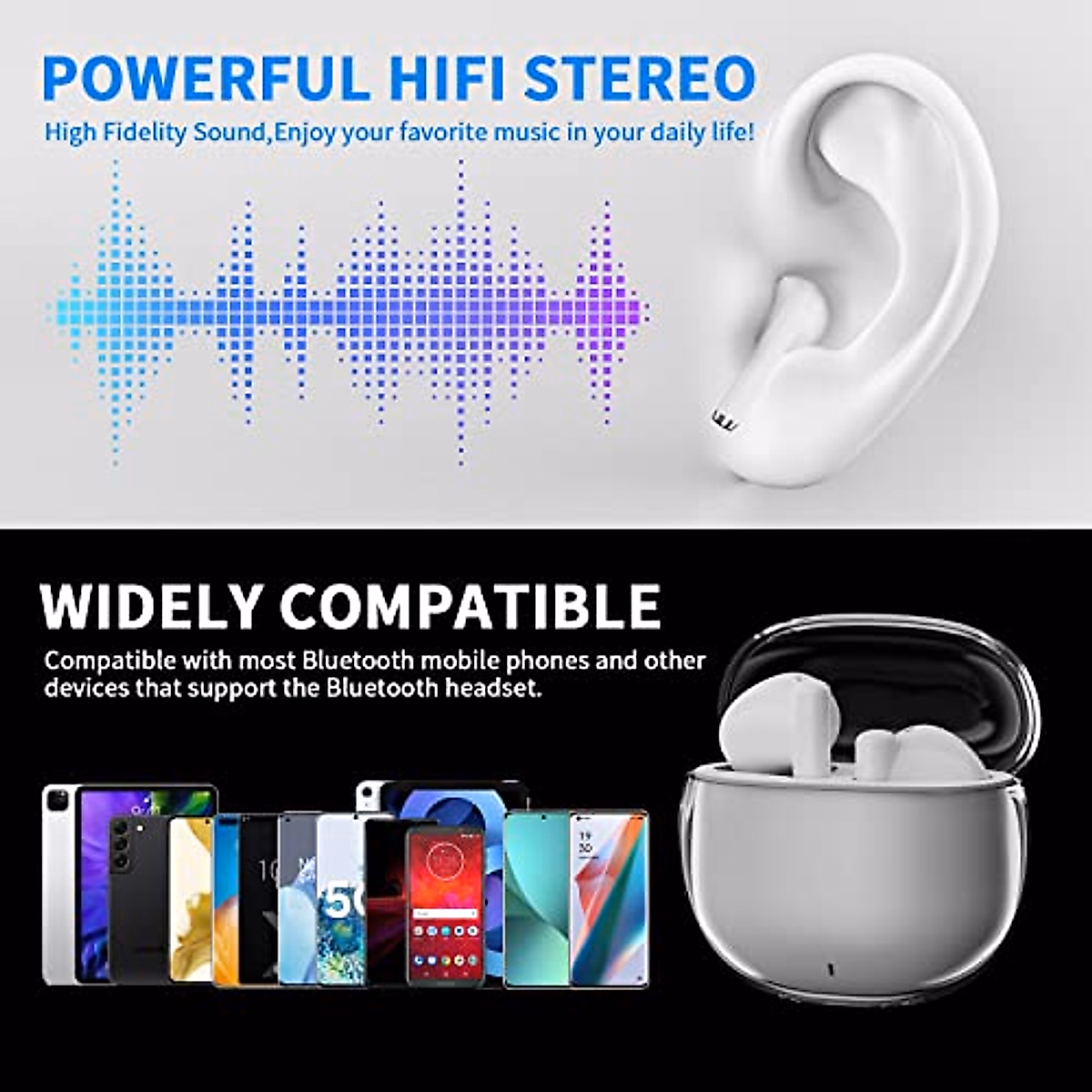 ACAGET Wireless Earbuds for Samsung Galaxy S22 S23 S21 S20 Ultra, Sport Earphones Touch Control Bluetooth Headphones with Over Ear Earhooks Built-in Mic Headset for iPhone 14 Pro Max 13 12 11 XR White