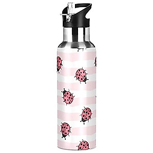 xigua Ladybug Water Bottle Double Walled Stainless Steel Leak Proof Thermo Flask for Sports Gym Cycling Outdoor,20 oz.