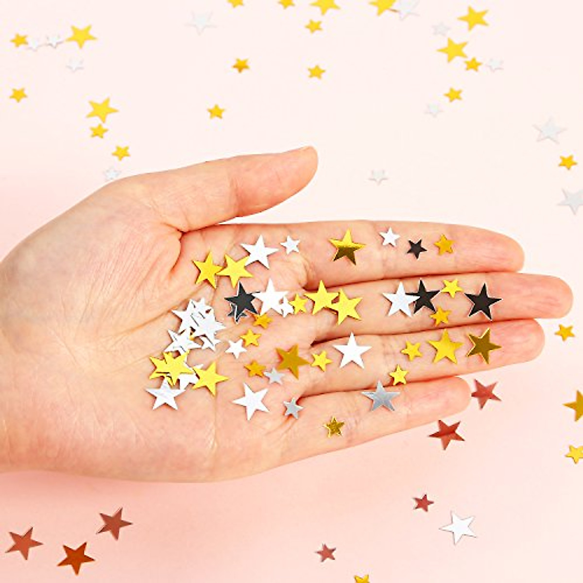 60 g Star Confetti Glitter Star Table Confetti Metallic Foil Stars for Party Wedding Festival Decorations (Gold Silver 60g, 10mm and 6mm)