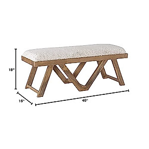 Powell Stained Mango Wood Boho White Berber Boucle Top Halco Bench, 19" Seat Height, Natural