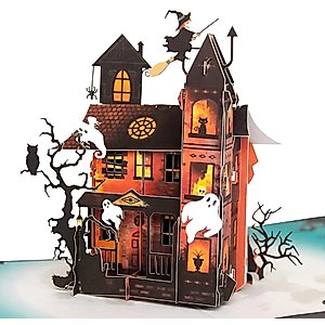 CUTE POPUP Halloween Pop Up Cards with Handmade Ghost House Design, Greeting Cards, Birthday Pop Up Cards, Holiday Card Pop Up - Exquisite and Funny Present for Kids, Children and Friends