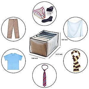 Livable Cloud 2Pcs 7 Grids drawer wardrobe organizer, jeans organizer, foldable and washable, suitable for T shirts, trousers, underwear, socks L Gray Large