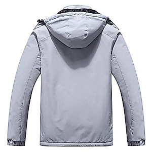 Pooluly Men's Ski Jacket Warm Winter Waterproof Windbreaker Hooded Raincoat Snowboarding Jackets Light Gray-2XL