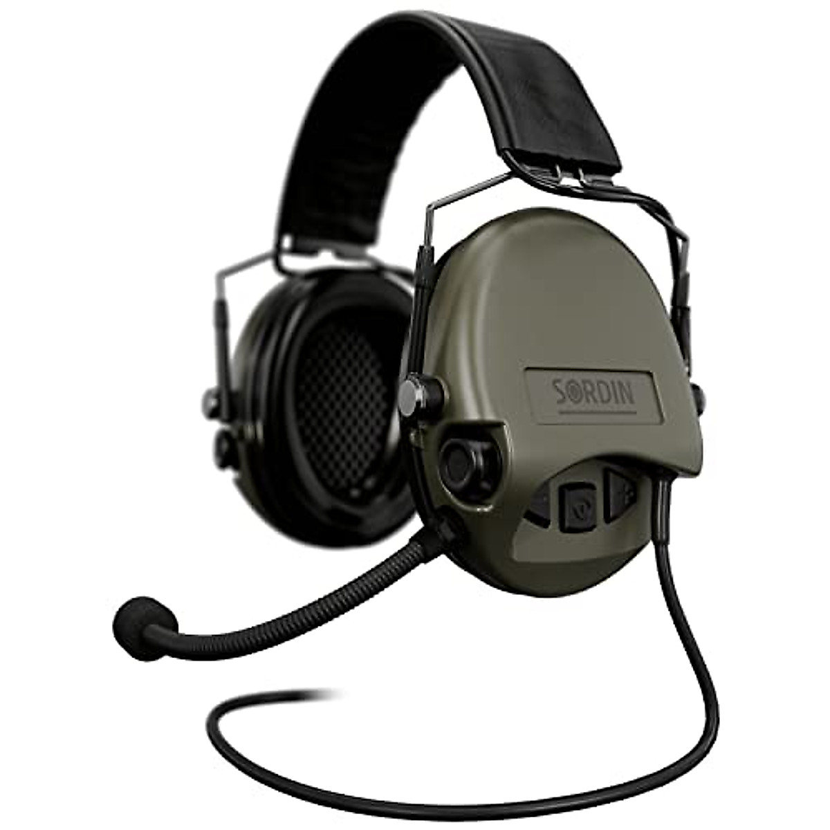 Sordin Supreme MIL CC Slim Active Ear Defenders - Leather Band & Foam Kits - Nexus Radio Downlead - Green Ear Muffs