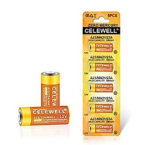CELEWELL A23 23A Alkaline (5-Pack) Battery Same as 23AE L1028 MN21 【5-Year Warranty】