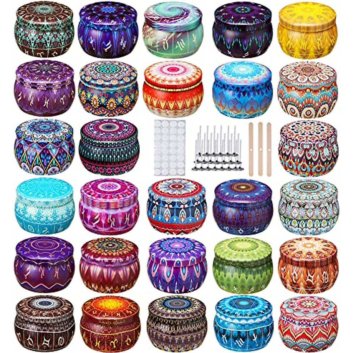 Ahyiyou DIY Zodiac Candle Tins 4.4oz 28 Pieces 28 Color, Round Containers with Lids, Candle Wicks, Wicks Holder, Wicks Stickers for Candle Making, Arts & Crafts, Storage & More