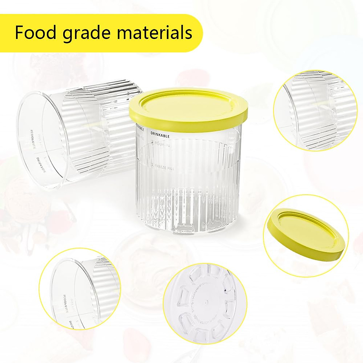 Replacement Pints and Lids for Ninja Creami, Compatible with Ninja NC501 NC500 Series, 24 oz Creami Pint Containers with Leak Proof Lids (blue, yellow) (2pcs)