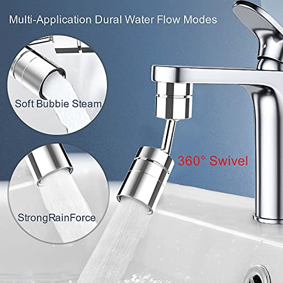 2 Mode 720 Degree Swivel Universal Faucet Splashback Sink Attachment, Kitchen and Bathroom Faucet Extender, Faucet washface Adapter（1pcs）