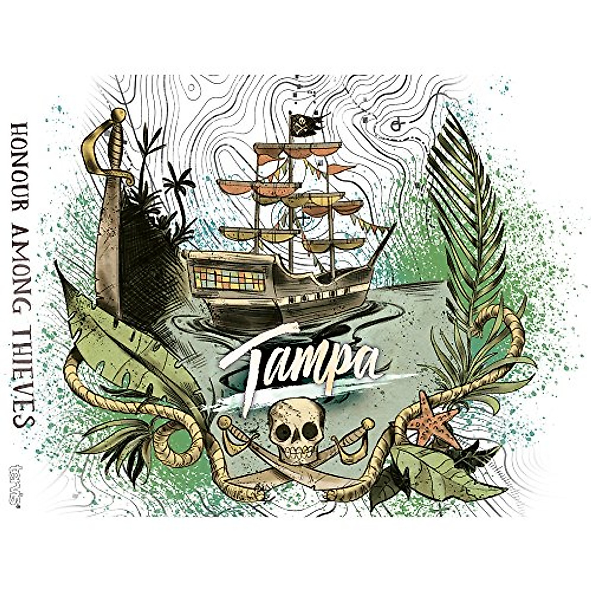 Tervis Florida-Tampa Pirate Insulated Tumbler with Wrap and Hunter Green Lid, 24 oz, Clear