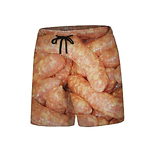 GDJGTA Men's Cool Swimtrunks Quick Dry 3D Food Sausage Printed Realistic Hawaiian Mesh Lining Beach Board Shorts with Pockets Yellow